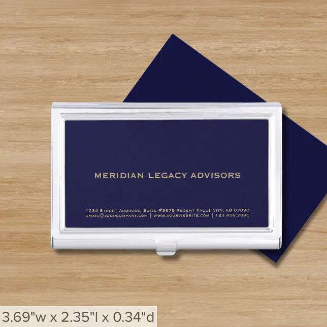 Simple Professional Navy Blue and Gold Business Card Case | Zazzle