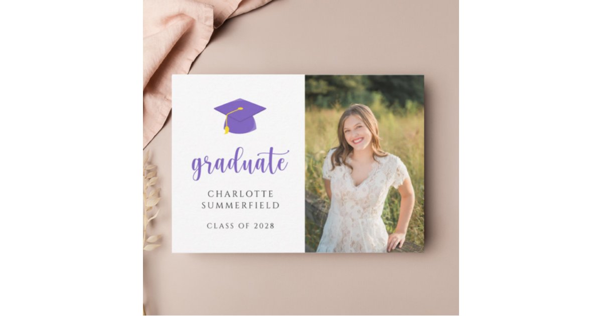 Simple Purple Gold Graduation Cap Tassel Invitation | Zazzle