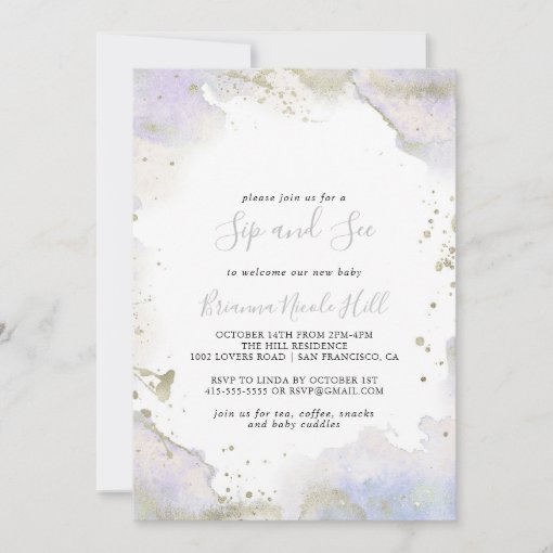 Simple Purple Minimalist Sip and See Invitation | Zazzle
