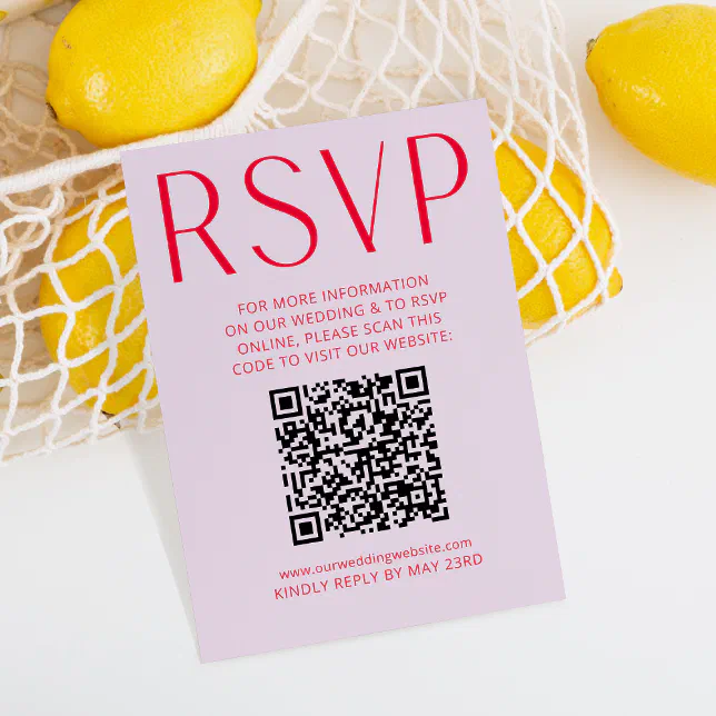 Simple Purple & Red RSVP Online QR code Card | Zazzle