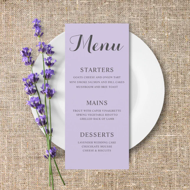 Simple Purple Wedding Menu | Zazzle