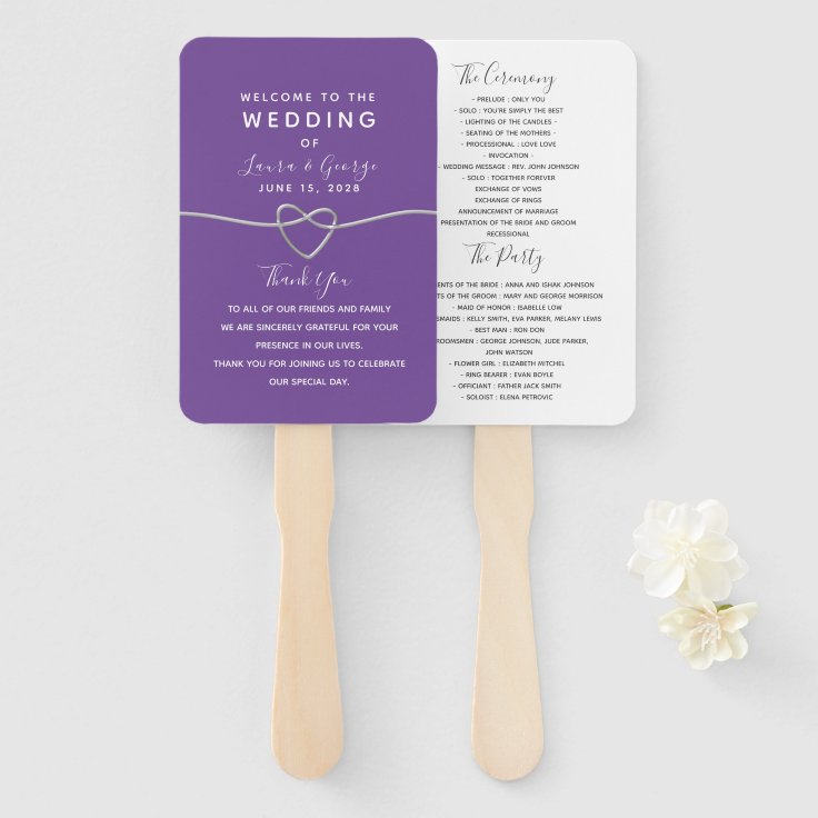 Simple Purple Wedding Program Hand Fan | Zazzle
