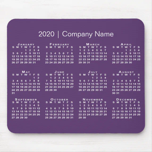 Simple Purple White 2020 Calendar Company Name Mouse Pad | Zazzle