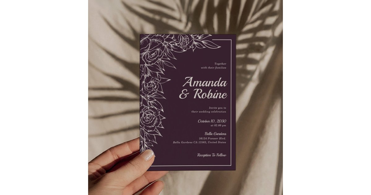 Simple Purple & White Floral Wedding Invitation | Zazzle