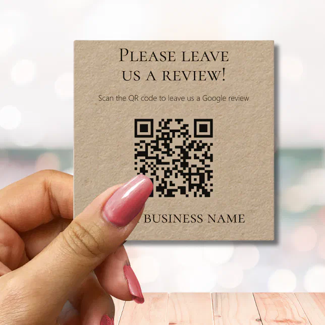 Simple QR Code Google Review Kraft Square Business Card | Zazzle