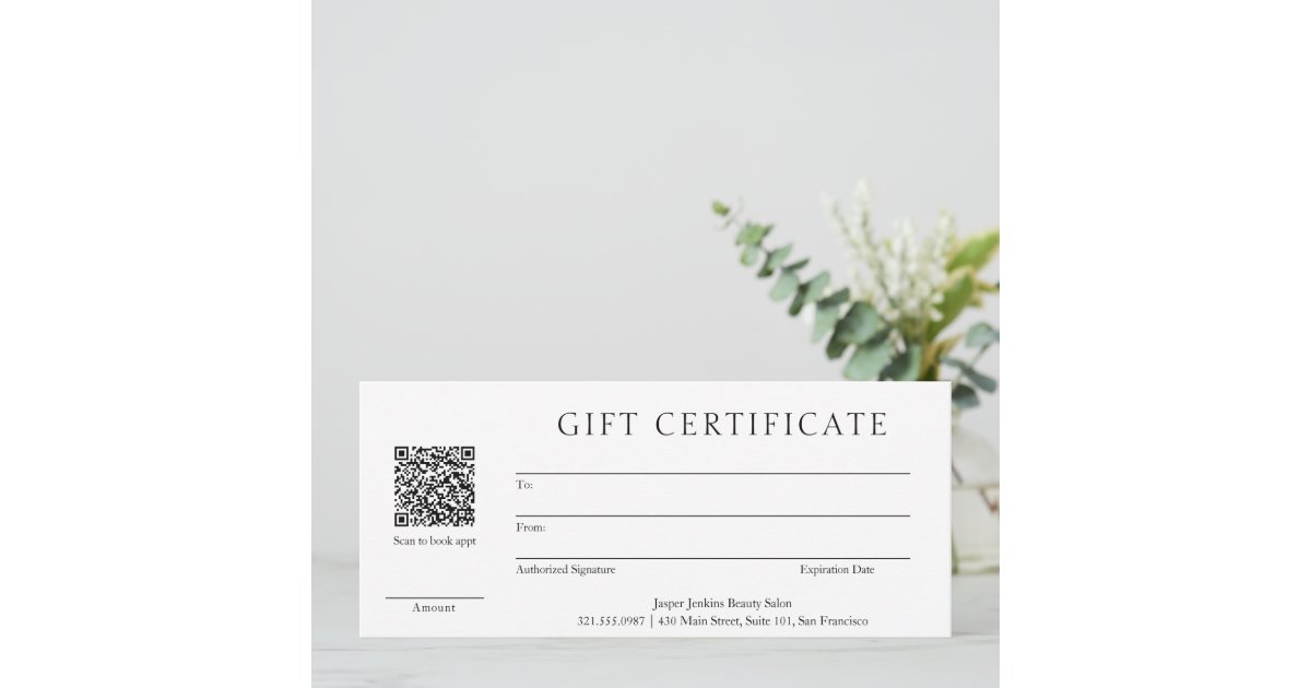 Simple QR Code Modern Business Gift Certificate | Zazzle