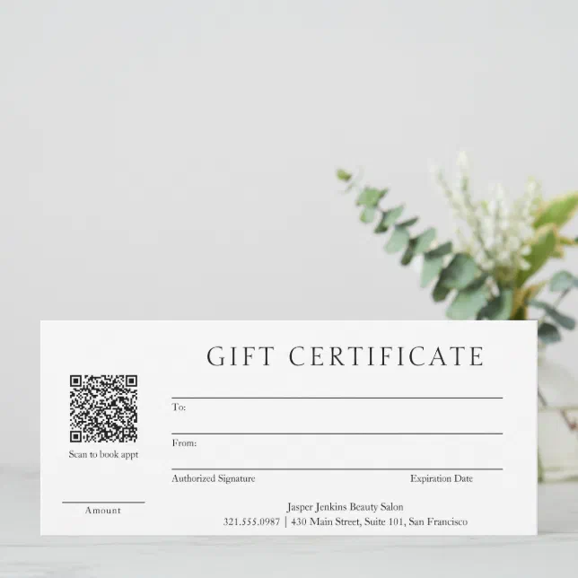 Simple QR Code Modern Business Gift Certificate | Zazzle