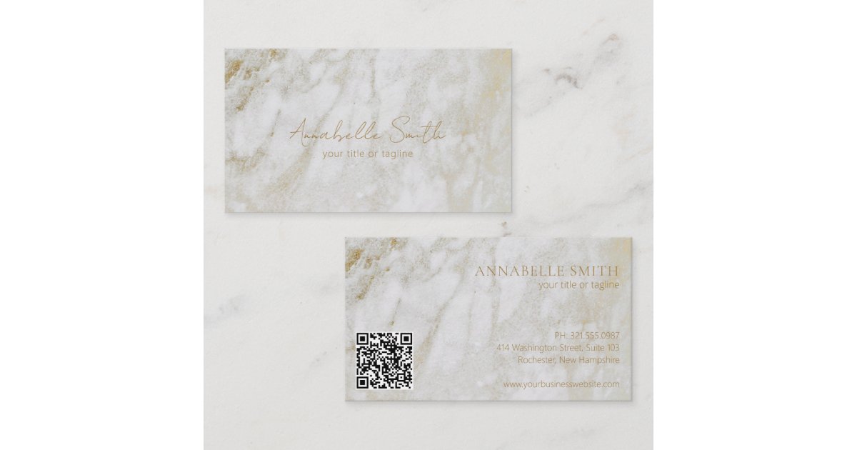 Simple QR Code Modern Elegant Gold Marble Business Card | Zazzle