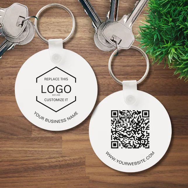 Simple QR Code Website Business Logo Round Keychain | Zazzle