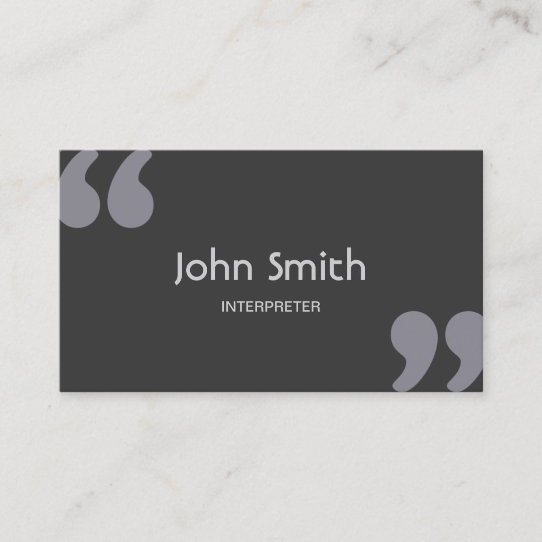Simple Quotation Marks Interpreter Business Card | Zazzle