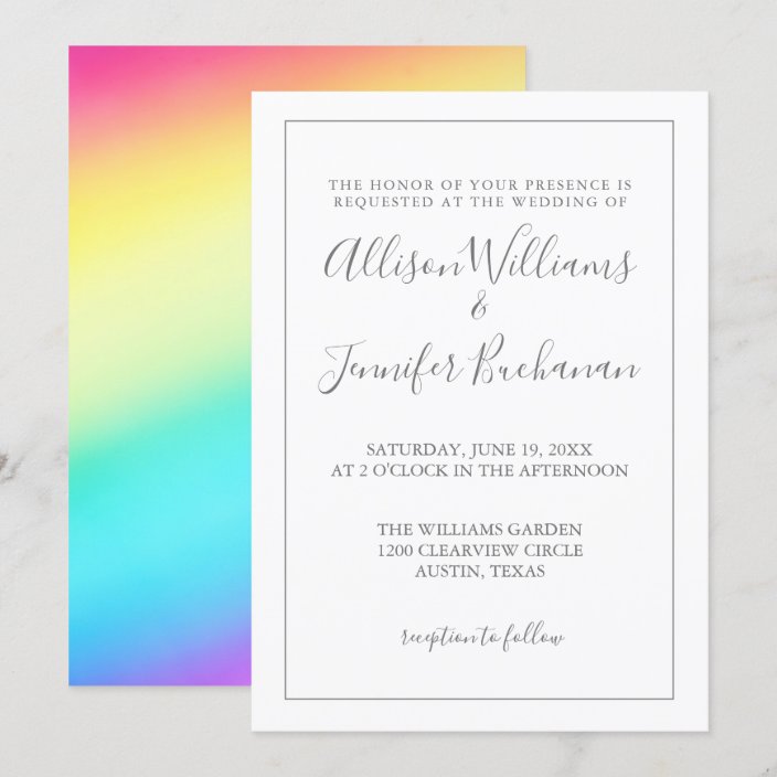 Simple Rainbow Chic Typography LGBTQ Gay Wedding Invitation | Zazzle.com