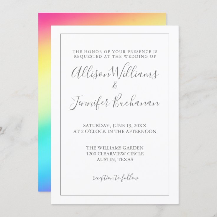 Simple Rainbow Chic Typography LGBTQ Gay Wedding Invitation | Zazzle