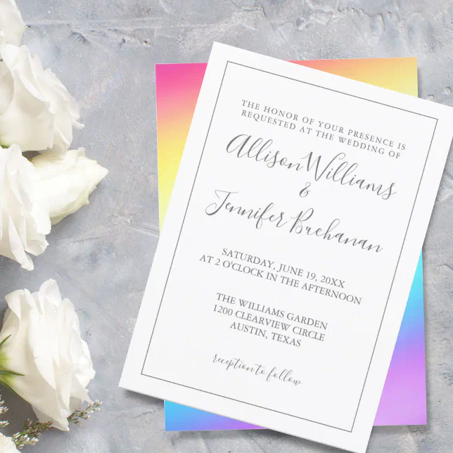 Simple Rainbow Chic Typography LGBTQ Gay Wedding Invitation | Zazzle