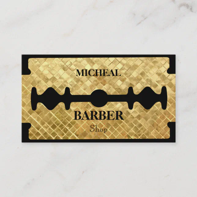 Simple Razor Gold Blade Barber Business Card | Zazzle