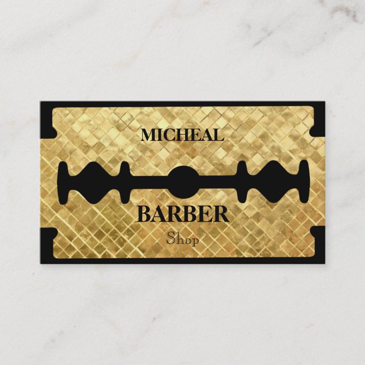 Simple Razor Gold Blade Barber Business Card | Zazzle