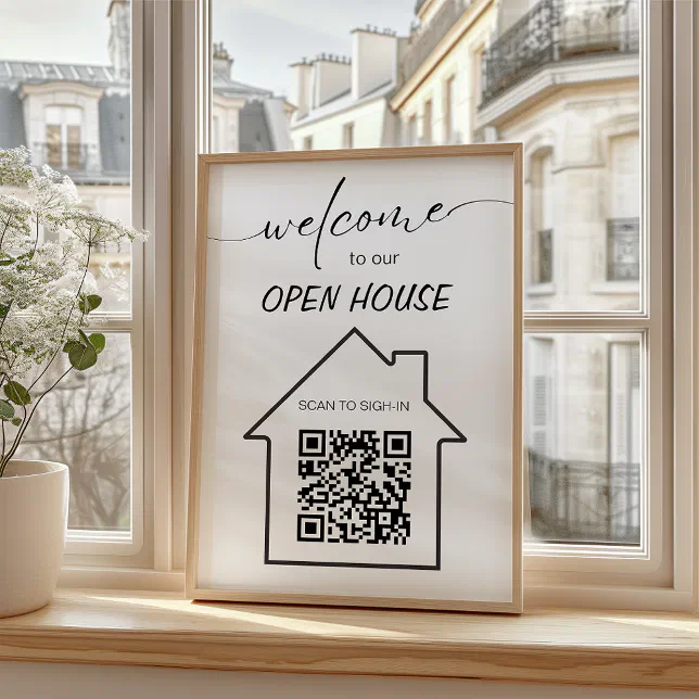 Simple Real Estate Open House Sign In QR Code Flyer | Zazzle