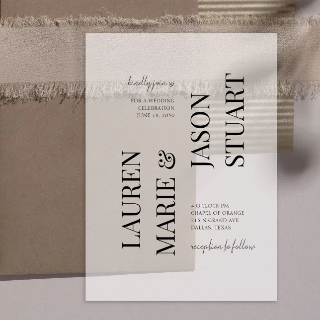 Simple Real Vellum Overlay Typography Wedding Invitations | Zazzle
