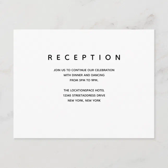 Simple Reception Info Enclosure Card | Zazzle