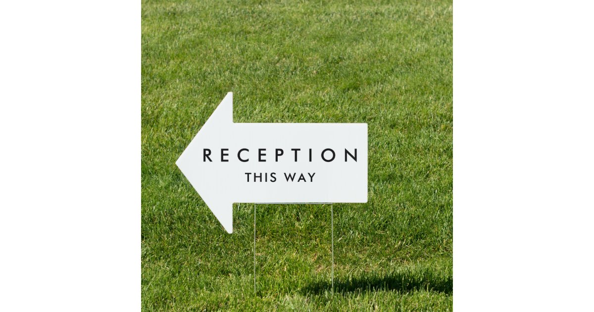 Simple Reception This Way Wedding White Arrow Sign | Zazzle