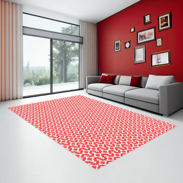 Simple Red and White Geometric Petal Flower Rug | Zazzle