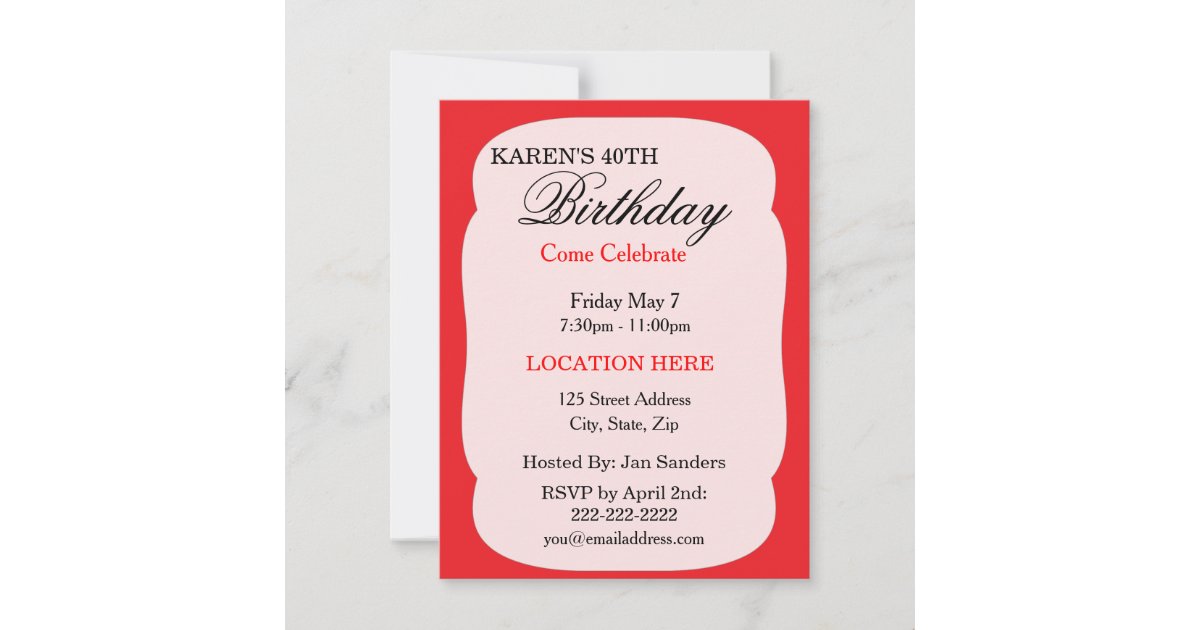 Simple red Birthday Party Invitations | Zazzle