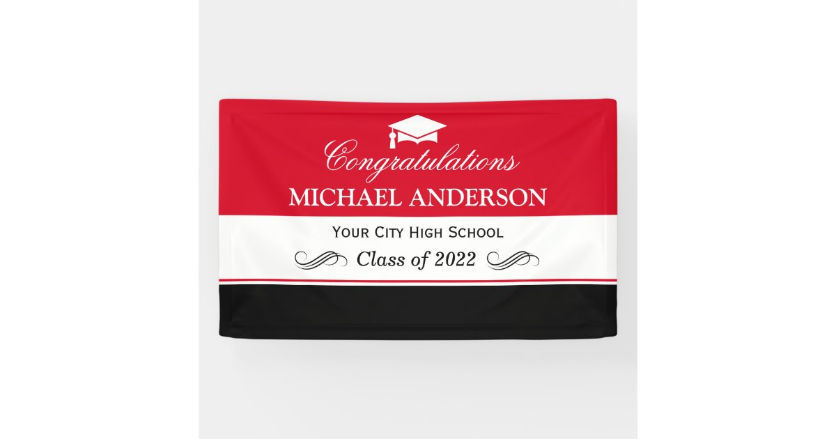 Simple Red Black White Graduation Party Banner | Zazzle.com