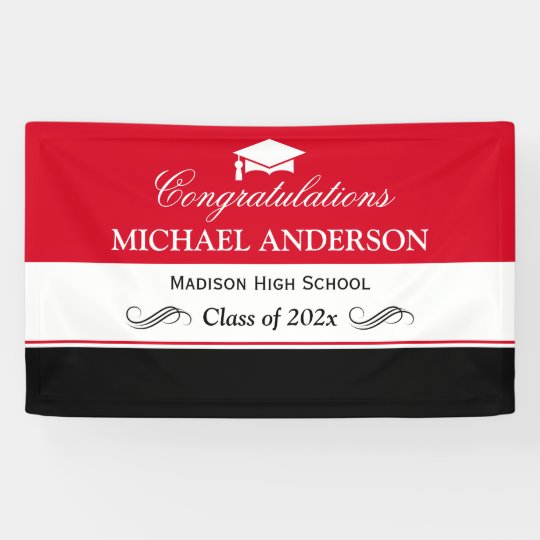 Simple Red Black White Graduation Party Banner | Zazzle.com