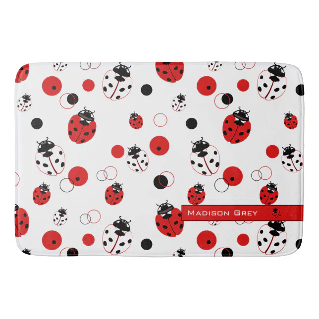 Simple Red, Black & White Ladybug Pattern Bath Mat | Zazzle