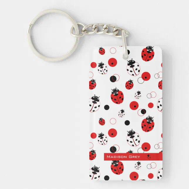 Simple Red, Black & White Ladybug Pattern Keychain | Zazzle