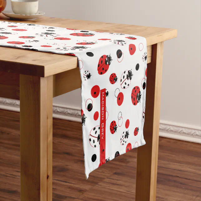 Simple Red, Black & White Ladybug Pattern Short Table Runner | Zazzle