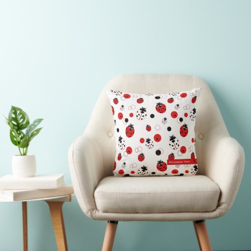 Simple Red, Black & White Ladybug Pattern Throw Pillow | Zazzle