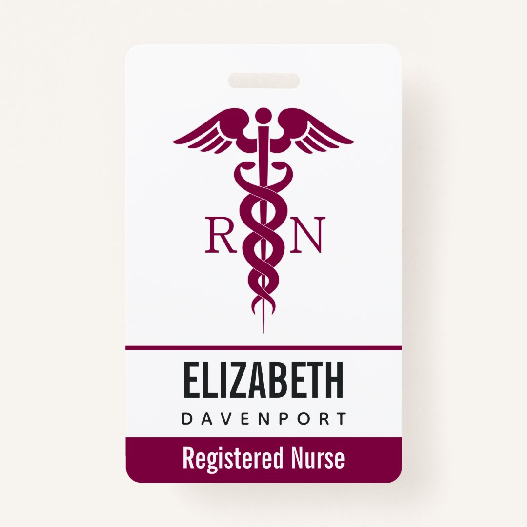 Simple Red Caduceus Registered Nurse RN Symbol Badge | Zazzle