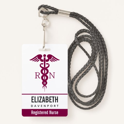 Simple Red Caduceus Registered Nurse RN Symbol Badge | Zazzle