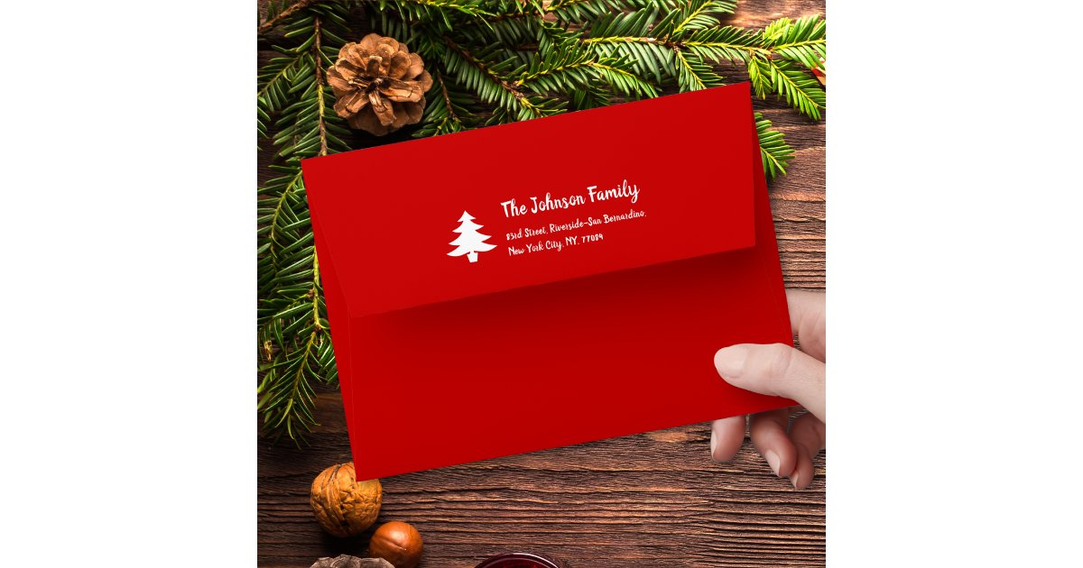 Simple Red Christmas Party Family Holiday Mailing Envelope | Zazzle