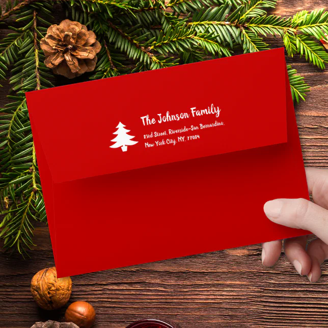 Simple Red Christmas Party Family Holiday Mailing Envelope | Zazzle
