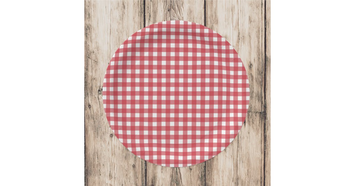Simple Red Country Gingham Pattern Party Paper Plates | Zazzle