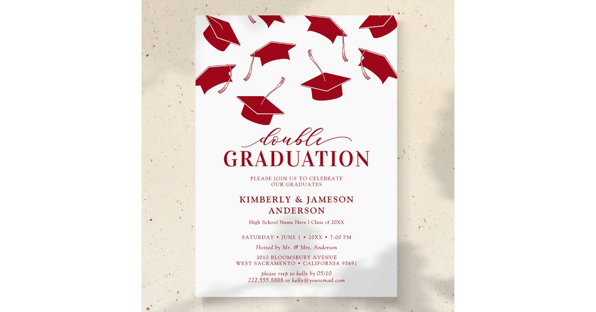 Simple Red Double Graduation Party Invitations | Zazzle