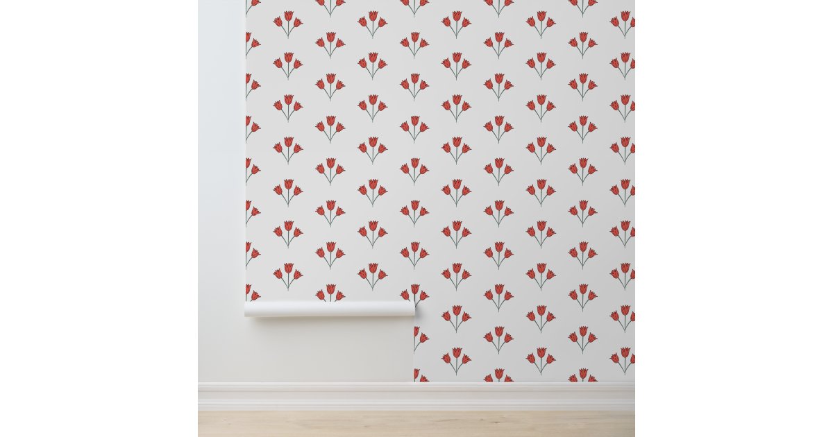 Simple red flowers pattern wallpaper | Zazzle