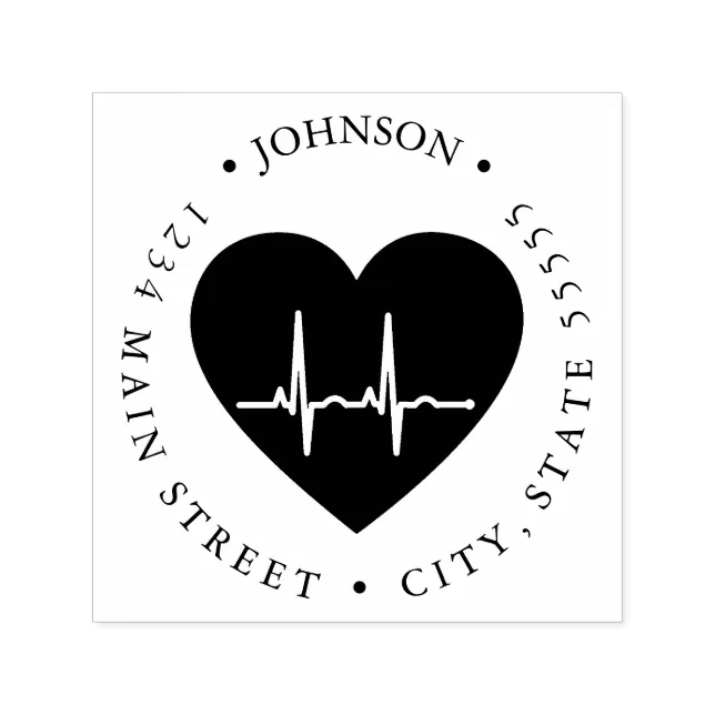 Simple Red Heart EKG Heart Monitor Return Label Self-inking Stamp | Zazzle