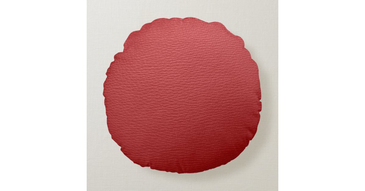 Simple Red Leather Texture Print Round Pillow | Zazzle