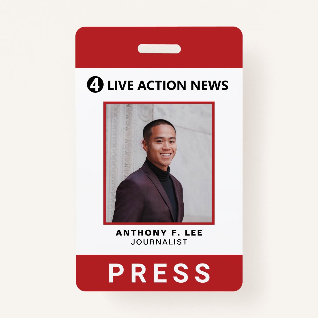 Simple Red Logo Press Employee Photo ID Badge | Zazzle