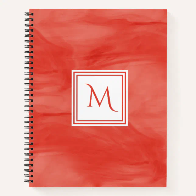 Simple Red Orange Subtle Marble Modern Monogram Notebook | Zazzle