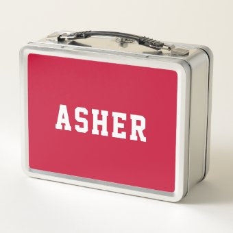 Simple Red Personalized Back to School Metal Lunch Box | Zazzle