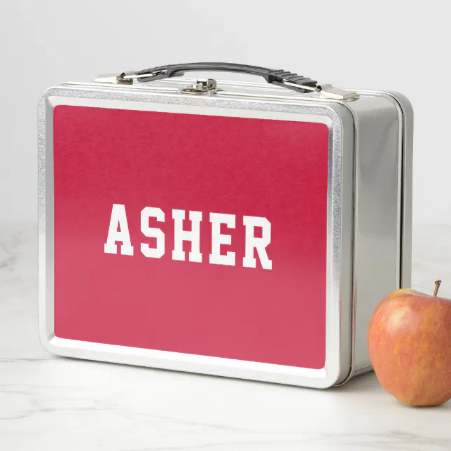 Simple Red Personalized Back to School Metal Lunch Box | Zazzle