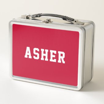 Simple Red Personalized Back to School Metal Lunch Box | Zazzle