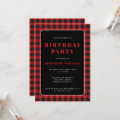 Simple Red Plaid Birthday Party Invitation | Zazzle