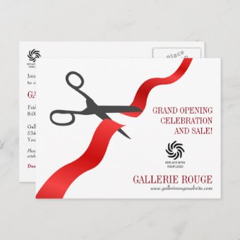 Simple Red Ribbon Cutting Grand Opening Postcard | Zazzle