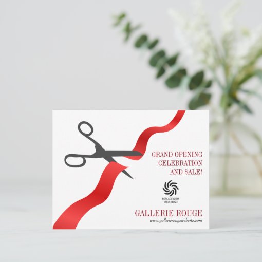 Simple Red Ribbon Cutting Grand Opening Postcard | Zazzle