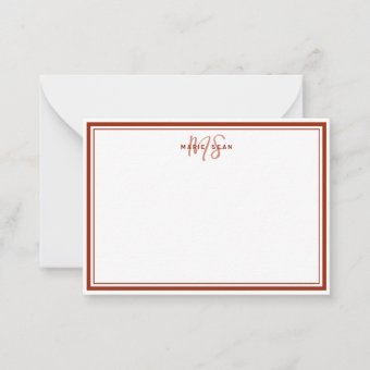 Simple Red Scarlet Minimalist Monogram Two Border Note Card | Zazzle