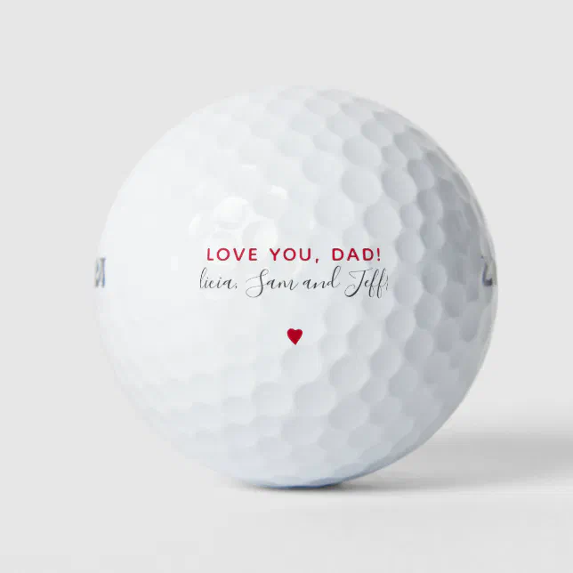 Simple red script and heart golfer dad signature golf balls | Zazzle